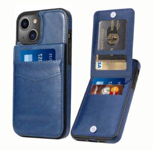 seabaras iphone 14 wallet case with credit card holder for women men pu leather wallet case for iphone 14 case 6.1 inch (blue)