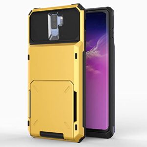 muzifei galaxy s9 plus wallet case card holder id slot scratch resistant dual layer protective bumper rugged tpu rubber armor hard shell cover phone cases for samsung galaxy s9+ plus,yellow