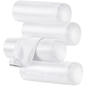 remerry 4 pack 16 x 6 inches white neck roll pillow case cover only round bolster cervical roll satin cylinder pillow case cover with zipper