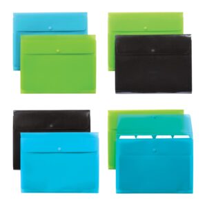 oxford plastic expanding files, 8 pack of 5 pocket file organizers with 4 tabs and snap closure, letter size paper, 2 black, 3 blue, 3 green (52005)