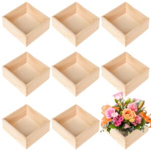 8 pack unfinished wooden box, 6 x 6 inch square rustic small wooden box craft organizer container box for storage, home decor, art collectibles, desktop decor, succulent plant pot, drawer, diy craft