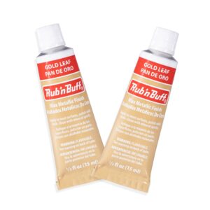 amaco rub n buff wax metallic finish - 2 rub n buff gold leaf 15ml tubes - versatile gilding wax for finishing furniture antiquing and restoration - rub and buff colors set of two