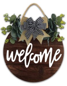 sokomurg rustic round wood wreaths wall hanging outdoor, farmhouse, porch, seasonal welcome sign front door decoration, for spring summer fall all seasons holiday halloween christmas 12 in(30 cm)