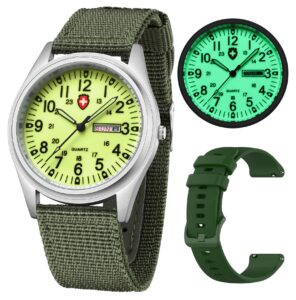 gosasa unisex military watches sport textile nylon strap luminous fashion watch analog display quartz waterproof casual wristwatch (green luminous)