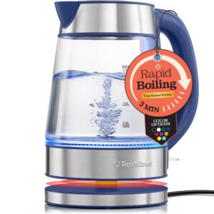 speed-boil water electric kettle, 1.7l 1500w, coffee & tea kettle borosilicate glass, wide opening, auto shut-off, cool touch handle, led light. 360° rotation, boil dry protection