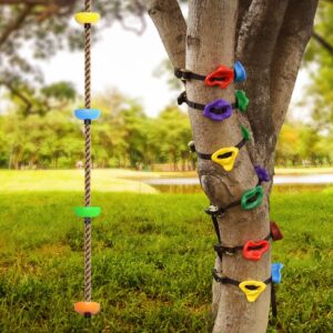 12 ninja tree climbing holds and 6.56ft climbing rope for kids, tree climber climbing kit for outdoor ninja warrior obstacle course training