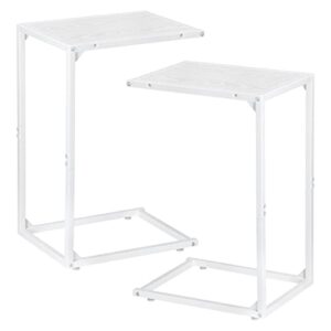 c shaped end table set of 2, snack side table, c tables for couch, couch tables that slide under, for living room, bedroom, white