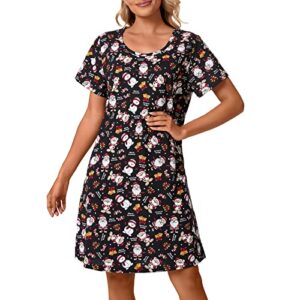 tugege women's nightgown short sleeve sleepshirts house dress sleepwear casual print pajama (christmas snowman, medium)