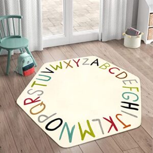 staruia colorful abc kids rug play mat for playroom, 55"x47" hexagon washable nursery rug for boys girls bedroom, non-slip educational rainbow carpet for classroom reading room