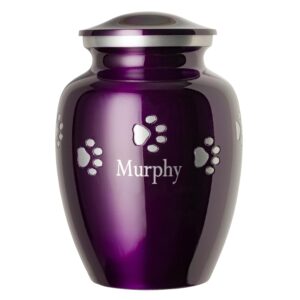 best friend services pet urn for dogs and cats with personalized laser engraving, ottillie paws premier series memorial urns (medium amethyst purple with horizontal pewter paws)