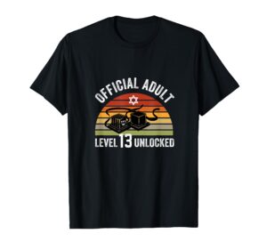 level 13 unlocked official adult 13th jewish bar mitzvah boy t-shirt