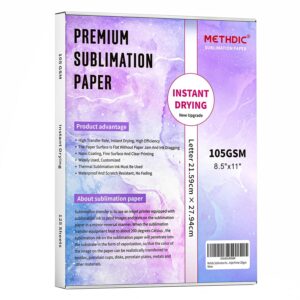 methdic sublimation paper 8.5x11 inch instant dry 125 sheets sublimation blanks transfer paper for inkjet printer ，105gsm