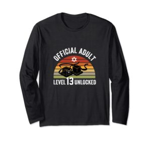 level 13 unlocked official adult 13th jewish bar mitzvah boy long sleeve t-shirt