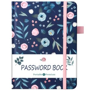 password book - password book with alphabetical tabs, 5.1'' x 6.8'' small password book keeper, password notebook with elaastic clourse, inner pocket, penloop, for website, username