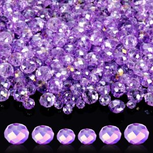 willbond 600 pcs crystal glass beads for jewelry making bulk faceted gemstone rondelle loose beads for bracelet diy crafts 8 mm, 6 mm, 4 mm(purple)