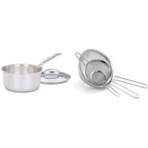 cuisinart 719-14 1-quart chef's-classic-stainless-cookware-collection, saucepan w/cover & ctg-00-3ms set of 3 fine set of mesh strainers, 1, stainless steel