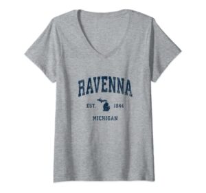 womens ravenna michigan mi vintage athletic navy sports design v-neck t-shirt