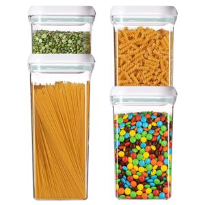 yukaione airtight food storage containers set (4-pack) – one-button pop-up lids, bpa-free, stackable dry food containers for pantry, flour, sugar, cereal, coffee & snacks – dishwasher safe