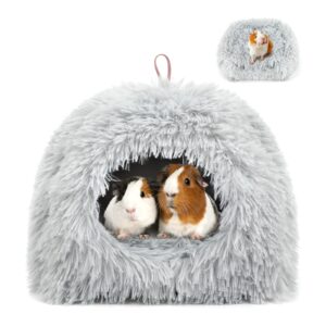 yuepet guinea pig bed plush calming hideout, warm rabbit hide for hamsters hedgehogs ferrets dwarf rabbits and other small animals(grey)