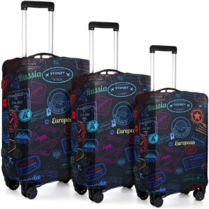 sherr 3 pieces travel luggage cover suitcase protector anti scratch suitcase washable baggage covers(vintage theme,s/medium/l)