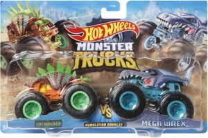 monster trucks motosaurus vs mega wrex, demolition doubles (1:64 scale)