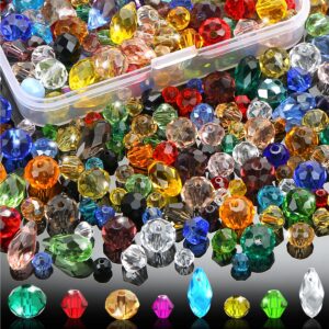 mikimiqi 750 pcs assorted crystal glass beads for jewelry making, colorful faceted rondelle crystal beads with box, briolette diamond crystal spacer beads teardrop charms for diy craft bracelets