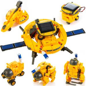 solar robot toys 6 in 1 stem learning kits educational space moon exploration fleet building experiment toys diy solar power science gift for kids aged 8-12 (yellow)