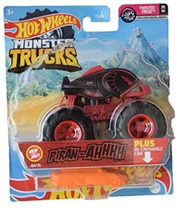 monster trucks piran-ahhhh (black/red) with recrushable car 64/75 (1:64 scale diecast)