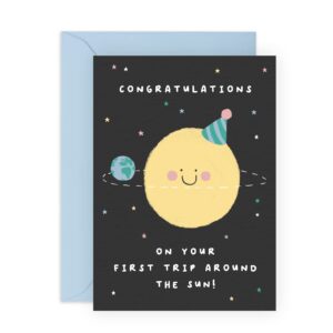 1st birthday card - kid's first birthday - space themed - includes stickers by central