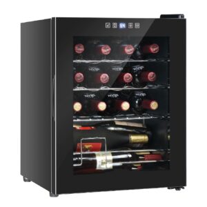 16 bottle wine fridge, freestanding compressor cooler refrigerator, beverage wine cooler chiller with digital temperature control & double-layer glass door for red white wine, champagne, beer