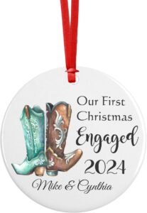 engagement ornament 2024, our first christmas engaged, personalized tree decoration, western couple gift (personalized)