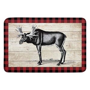 christmas bath rugs winter christmas reindeer sponge doormat absorbent non slip durable flannel mat red buffalo plaid retro wood grain christmas memory foam mats for bathroom kitchen 18 x 30 inches