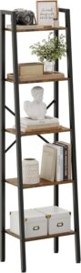 hoctieon industrial ladder bookshelf, multifunctional ladder shelf, 5-tier tall bookshelf, open ladder shelf bookcase, for living room, home office, kitchen, bedroom, metal frame, rustic brown