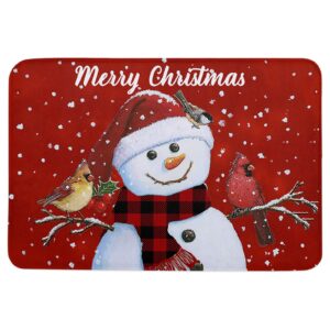 christmas bath rugs christmas snowman sponge doormat absorbent non slip backing durable soft flannel mat red cardinals winter snowy christmas memory foam mats for bathroom kitchen 16 x 24 inches