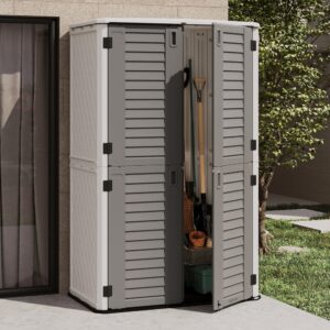 east oak outdoor storage shed, 53cu.ft vertical resin tool 4 x 6.6 ft cabinet w/o shelf for garden, patio, backyard, all-weather outdoor storage clearance, lockable with floor