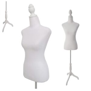 female dress form mannequin torso with wooden tripod stand 55-67 inch height adjustable mannequin body for sewing counter window display,white