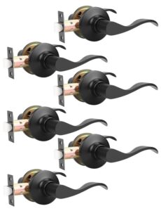 mengico 6 pack door handle lock,black door lever interior,passage door levers closet hallway door lever,reversible wave lever handles