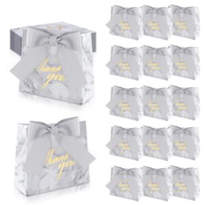 shaidojio 𝟐𝟒 𝐏𝐜𝐬 small thank you gift bags, party favor bag treat box with bow ribbon, marble pattern mini paper gift bags bulk for wedding, birthday, bridal shower, baby shower (4.5x1.8x4 inch)