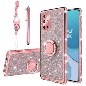 kudini oneplus 8t case, glitter rose crystal soft clear tpu protective cover with kickstand for oneplus 8t (2020)