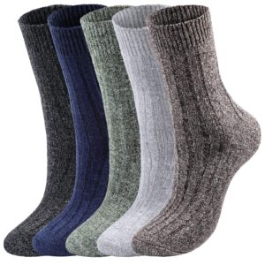 trifabricy 5 pairs wool socks - comfortable and warm womens wool socks, wool socks women, super soft crew socks for women, thick knit cabin cozy wool socks gifts for women