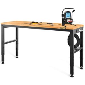 vevor adjustable workbench, 48" l x 20" w garage table w/ 28.3" - 38.1" heights & 2000 lbs load capacity, with power outlets & hardwood top & metal frame & foot pads, for office home garage