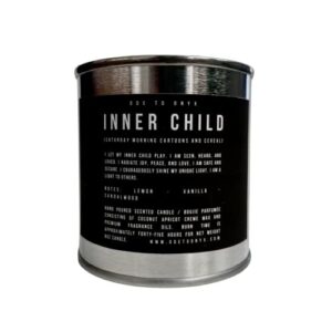 (inner child) ode to onyx premium hand-poured non-toxic candle | crackling wood wick | long lasting 45+ hour burn time | gender-neutral | industrial tin | 8oz | notes: lemon, vanilla, sandalwood