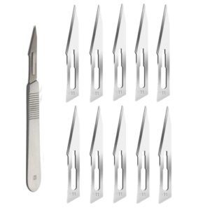 kimrdiabte 10 pcs sterile scalpel blades 11# with scalpel handle for dermaplaning paper cutting,sewing,fruit crafts, modelling,medical,trimming calluses,animal surgical knife