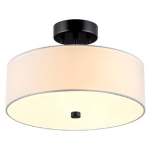 3-light semi flush mount ceiling light fixture, 13" black drum light, modern close to ceiling light with white fabric shade lamps for bedroom living dining room kitchen hallway entryway