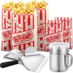 202 pcs popcorn machine supplies set, kernel sifting speed scoop, stainless steel seasoning dredge with handle, 200 pcs popcorn bags bundle for home kitchen theater movie tools supplies (1oz & 2oz)