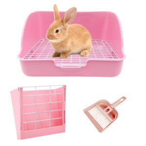 wewaykgj rabbit litter box bunny potty box guinea pig hay rack feeder rabbits corner litter pan potty trainer pet toilet with cleaning set for hamster, guinea pig, ferret and other animals (pink)