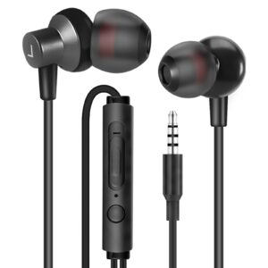 mas carney wi7 wired earphones in black - in-ear earbuds with 3.5mm jack and microphone, compatible with mp3/mp4 players, ipods, huawei, samsung galaxy s7/s8/s9 earphones