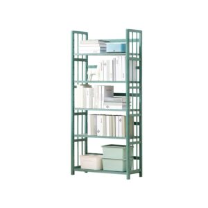 iotxy adjustable bamboo open bookshelf - medium 5-tier free standing storage rack, multifunctional display stand for bookcase, home and office, light green