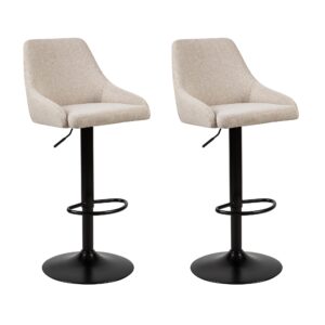 gia home furniture series bar height adjustable and swivel metal stool with beige linen upholstered seat, black, set of 2