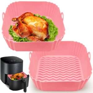 silicone air fryer liners, 8'' square 4 to 7 qt reusable heat resistant food grade airfryer silicone liners inserts baskets bowl accessories for cosori instant vortex chefman air fryer oven microwave